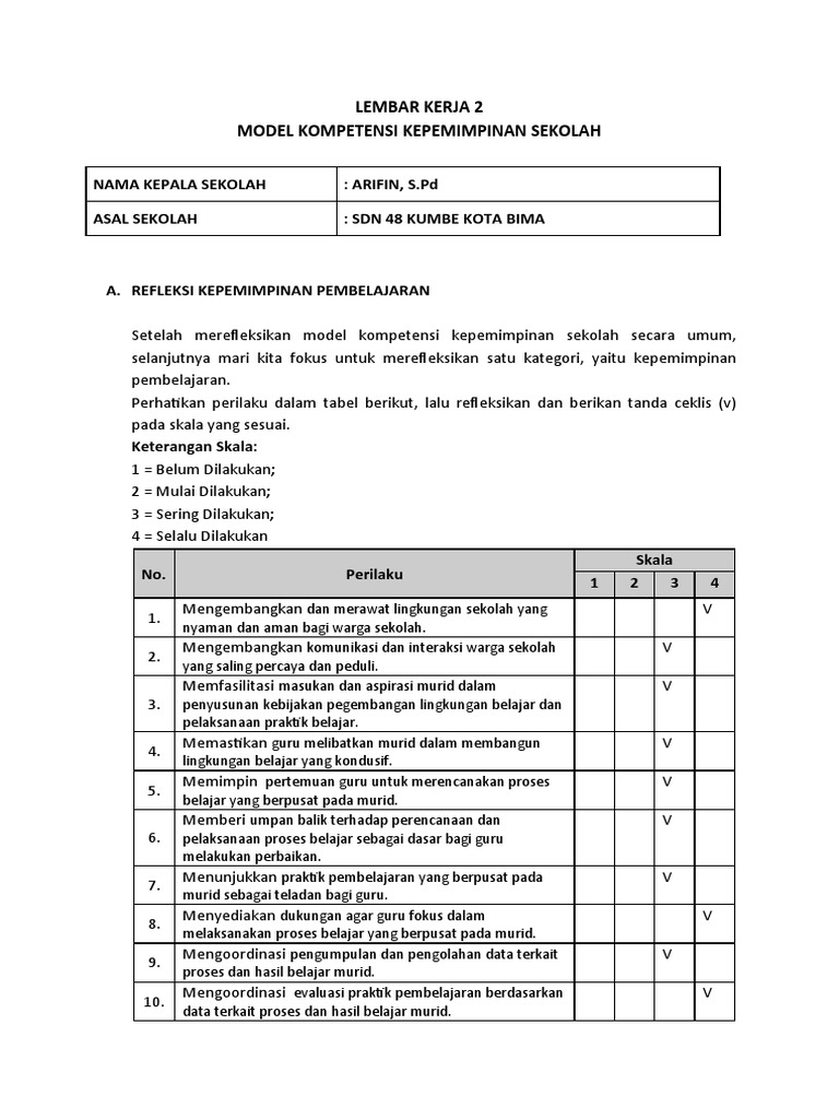 Lembar Kerja 2. Refleksi Kepemimpinan Pembelajaran Dan Rencana ...