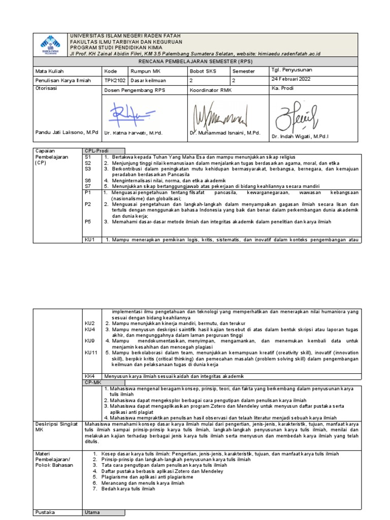 0 - RPS Penulisan Karya Ilmiah-MBKM | PDF