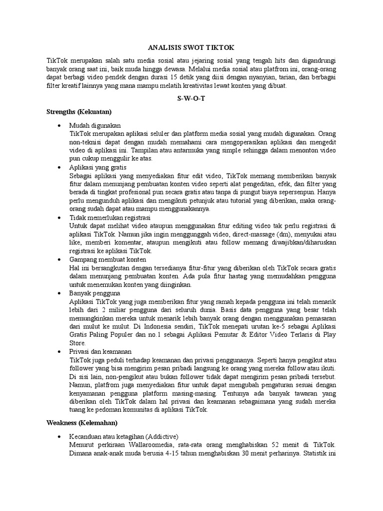 Analisis Swot Tiktok | PDF