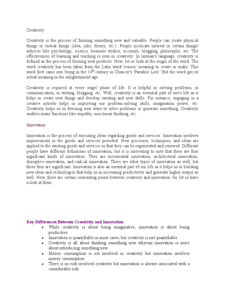 Creativity vs. Innovation Explained | PDF | Creativity | Innovation