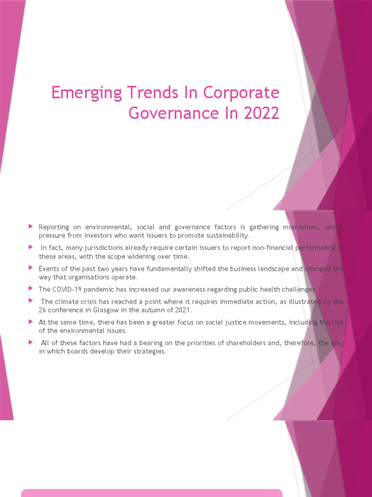 Emerging Trends in Corporate Governance in 2022 | PDF