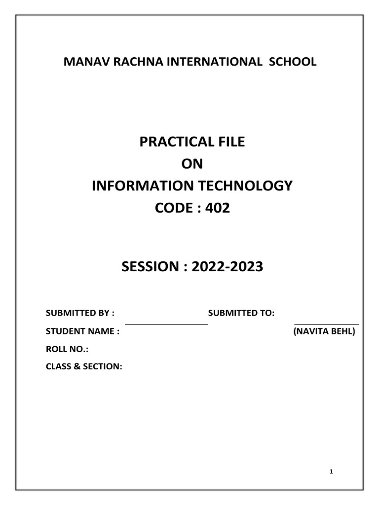 PRACTICAL FILE, Information Technology 402, 2022-23 | Download Free PDF | Computing ...