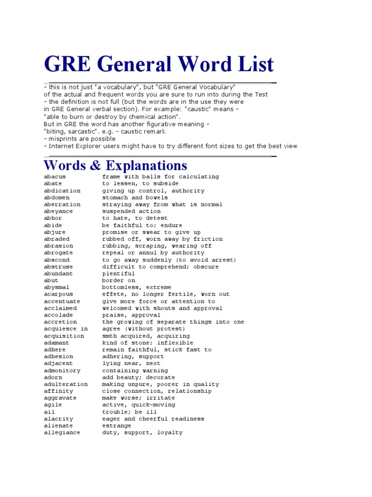 GRE General Word List: Concise Definitions and Examples of Frequent GRE ...