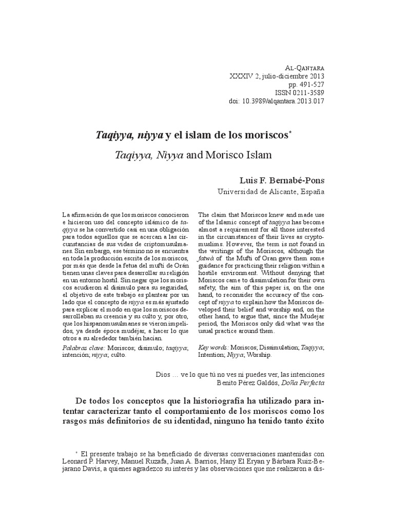 Taqiyya Niyya y El Islam de Los Moriscos | PDF | Hadith | Kafir