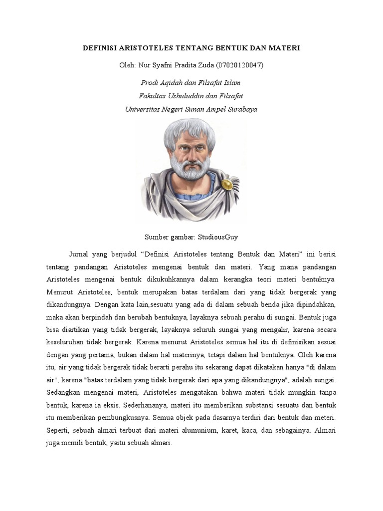 Definisi Bentuk dan Materi Aristoteles | PDF | Ilmu Sosial | Sains ...