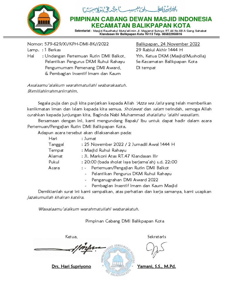 579-629 November Undangan Pertemuan DMI-1 | PDF