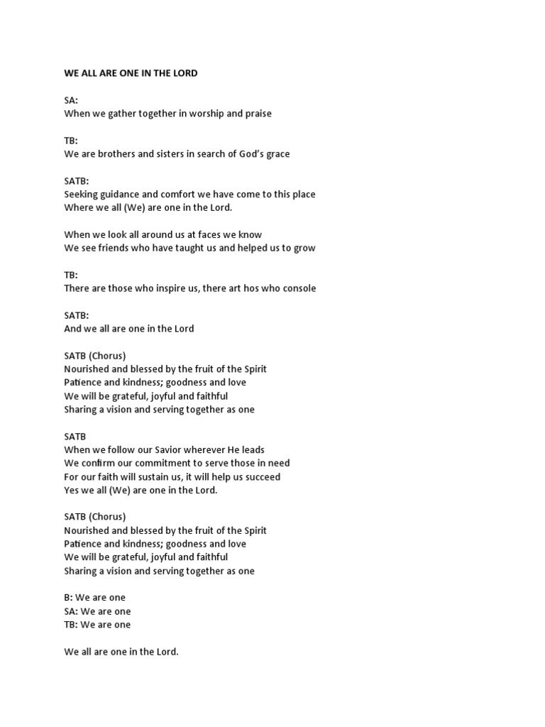 We All Are One in the Lord | PDF