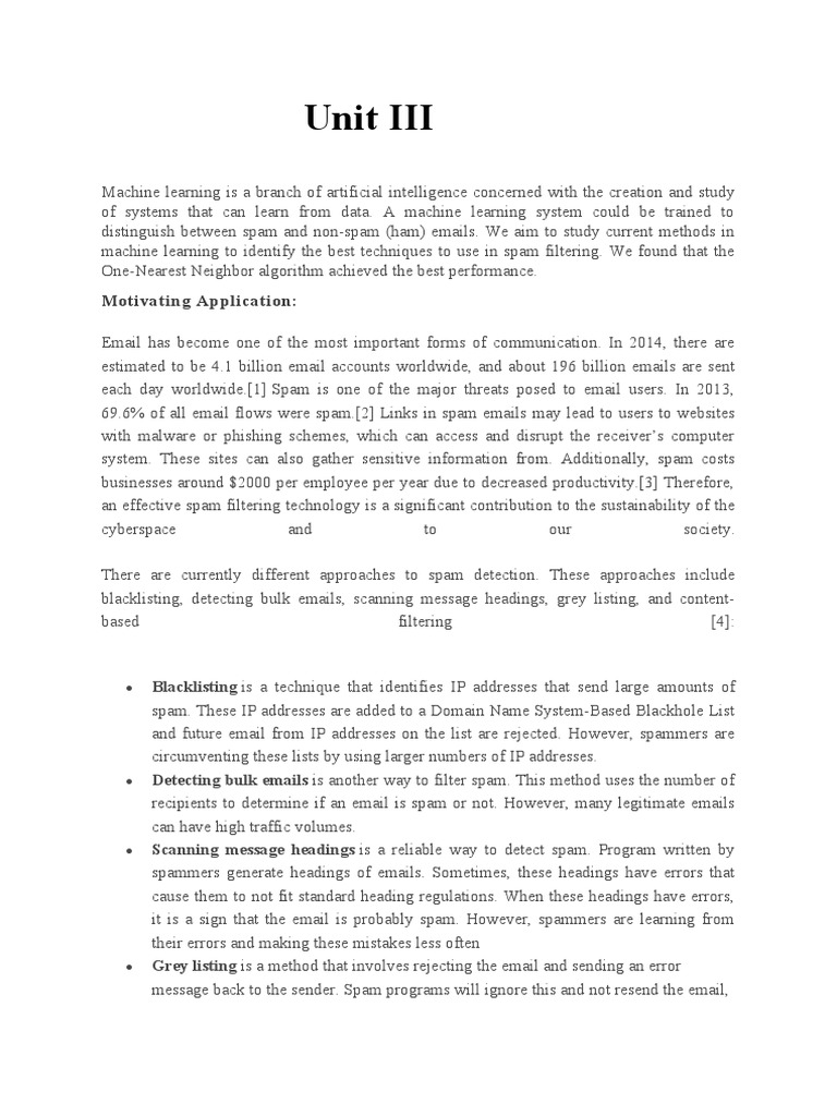 Unit III | Download Free PDF | Statistical Classification | Email Spam
