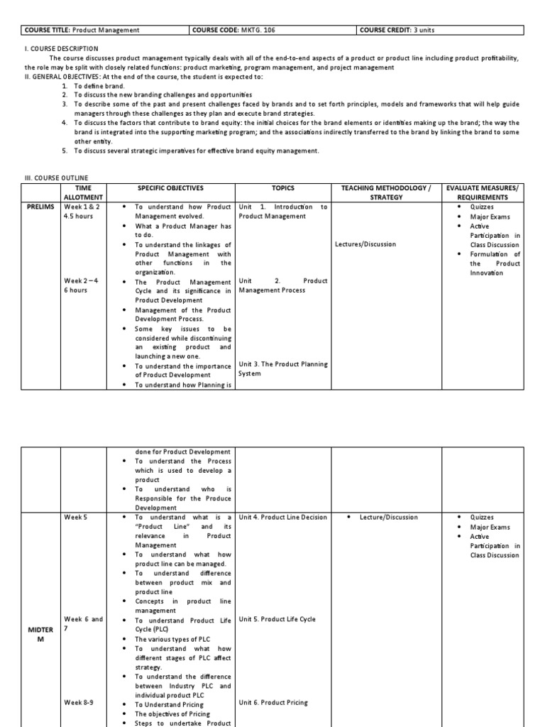 Product Management Course Outline | PDF | Brand | Marketing