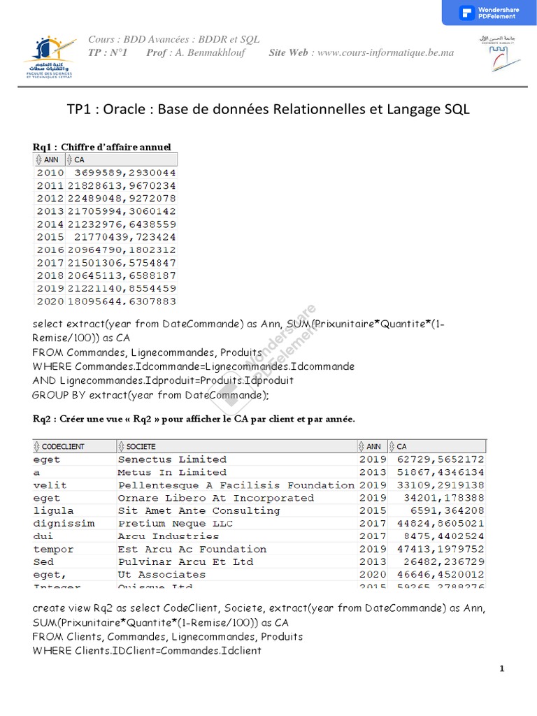 TP1 Correction | PDF | SQL | Données