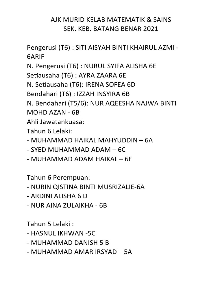 Ajk Murid Kelab Math Dan Sains | PDF
