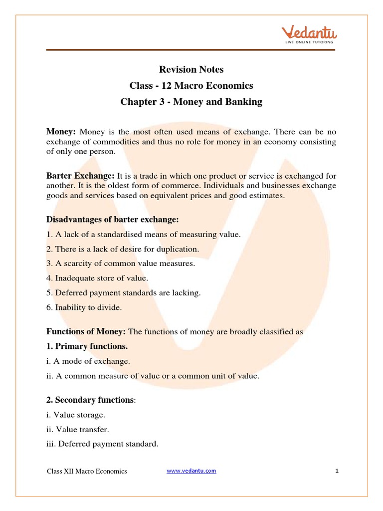 Class 12 Macro Economics Chapter 3 - Revision Notes | Download Free PDF ...