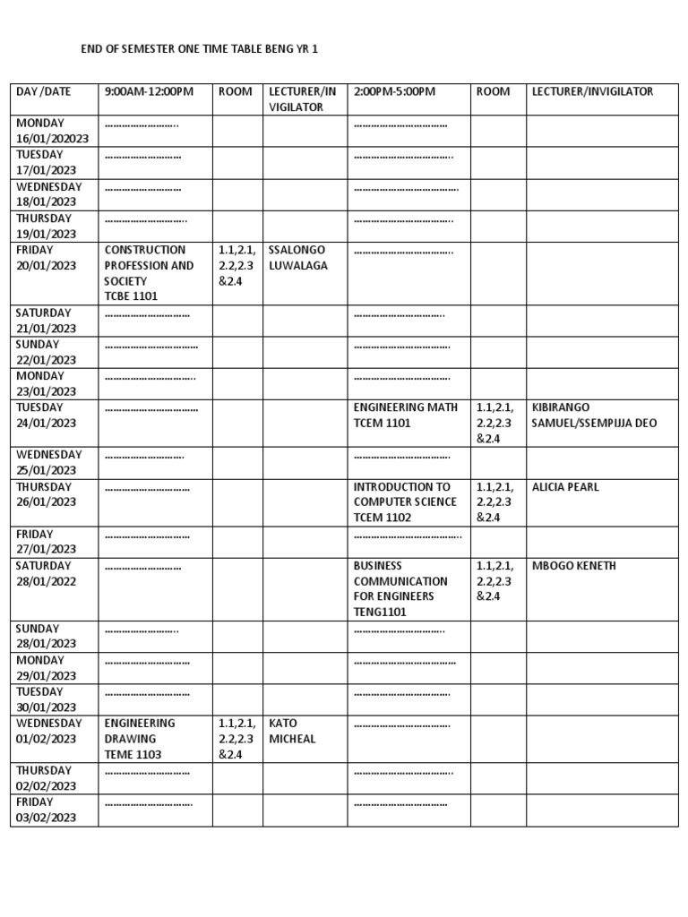 1.1 Time Table | PDF