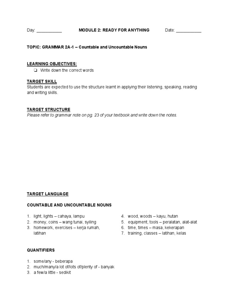 Grammar Guide: Countable & Uncountable Nouns | PDF | Grammar | Syntax