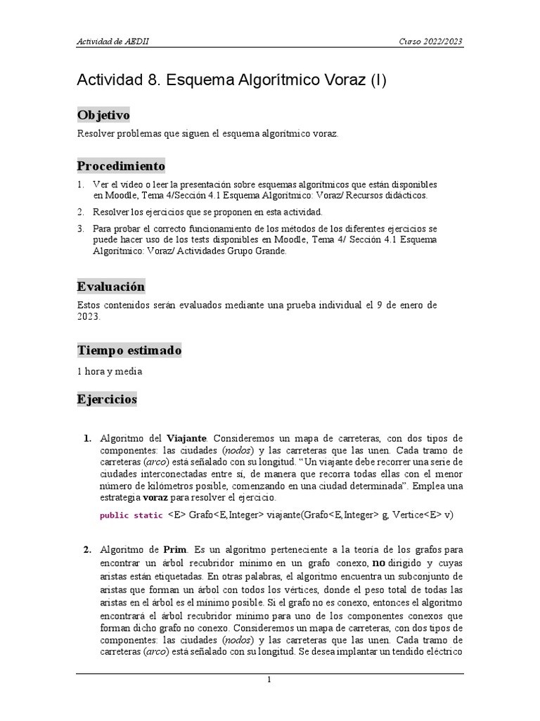 Actividad 8 - Esquema Algoritmico Voraz (Teoria) | PDF | Teoría de ...