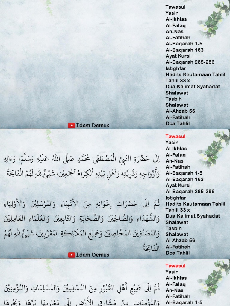 Panduan Tahlil, Yasin, Doa (Idam Demus) | PDF