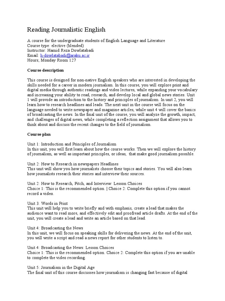 English for Journalism Course Overview | PDF | Journalism | News