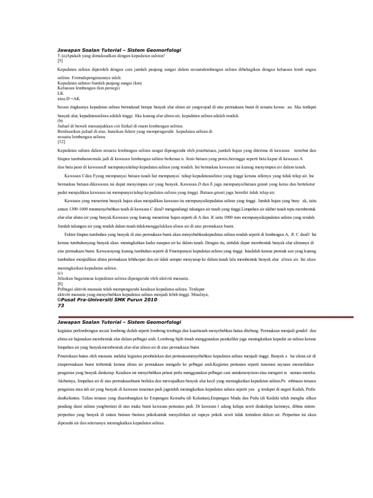 Jawapan Soalan Tutorial Geografi | PDF