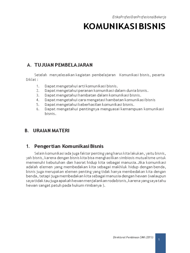 Materi Komunikasi Bisnis | PDF | Karier & Perkembangan