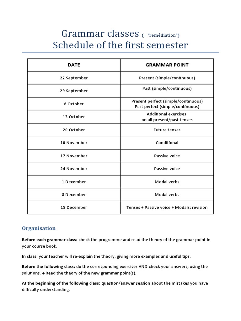 GILLU Grammar Classes - Schedule-1 | PDF
