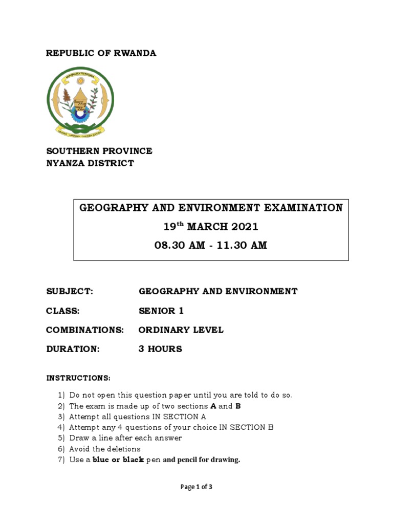Geography Exam For S1 | Download Free PDF | Earth | Geography