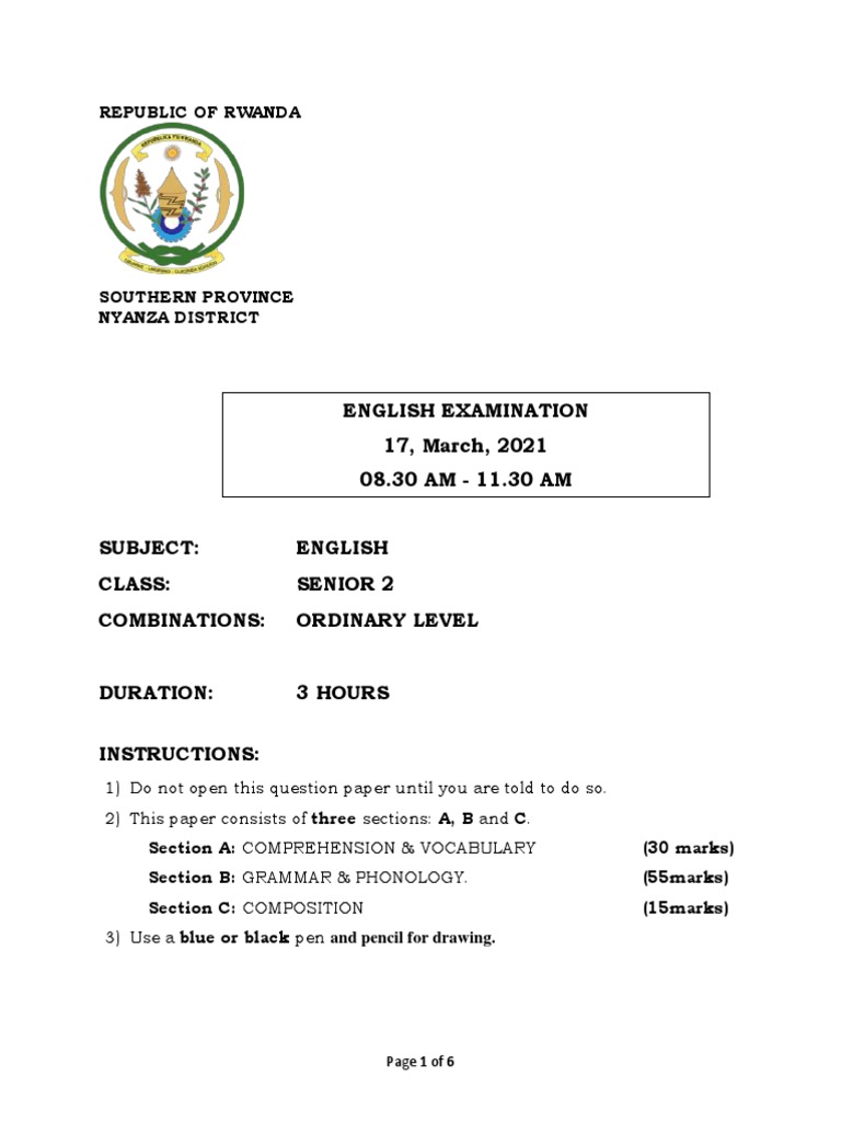 English Exam For S2 | PDF