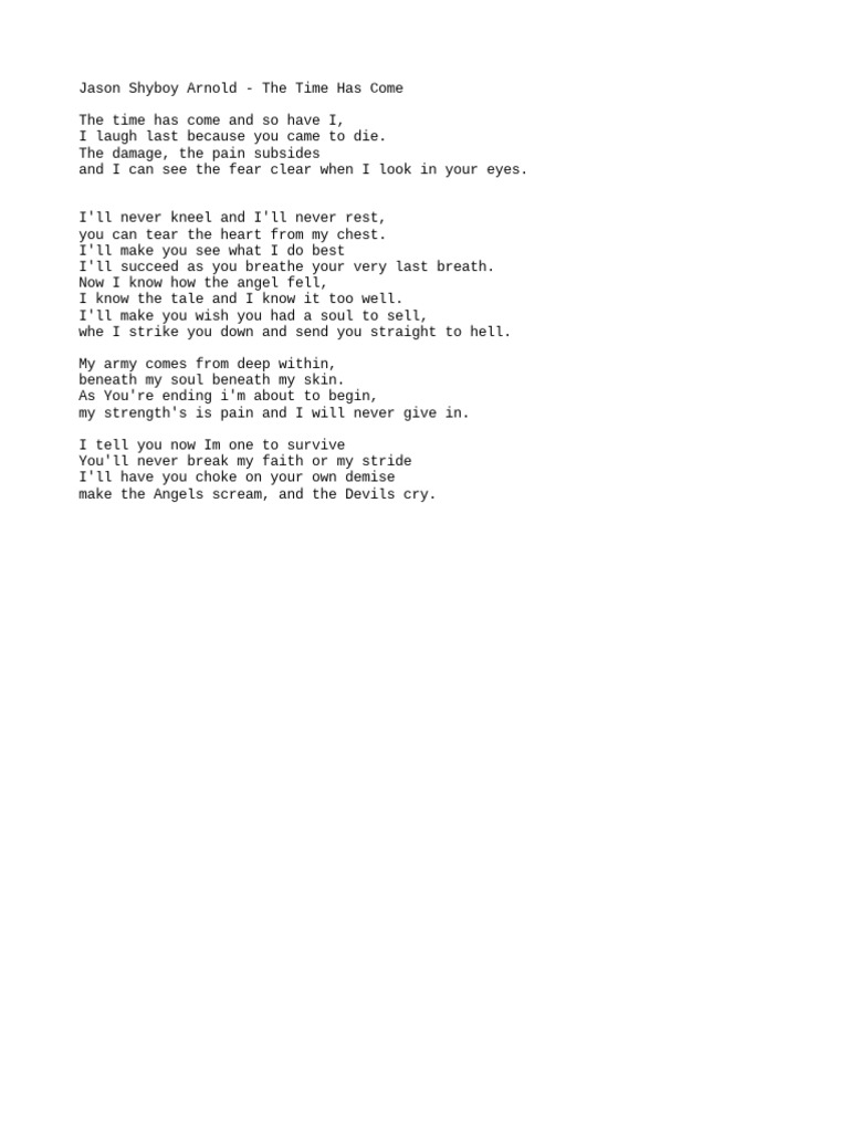 Jason Shyboy Arnold - The Time Has Come Lyrics | PDF