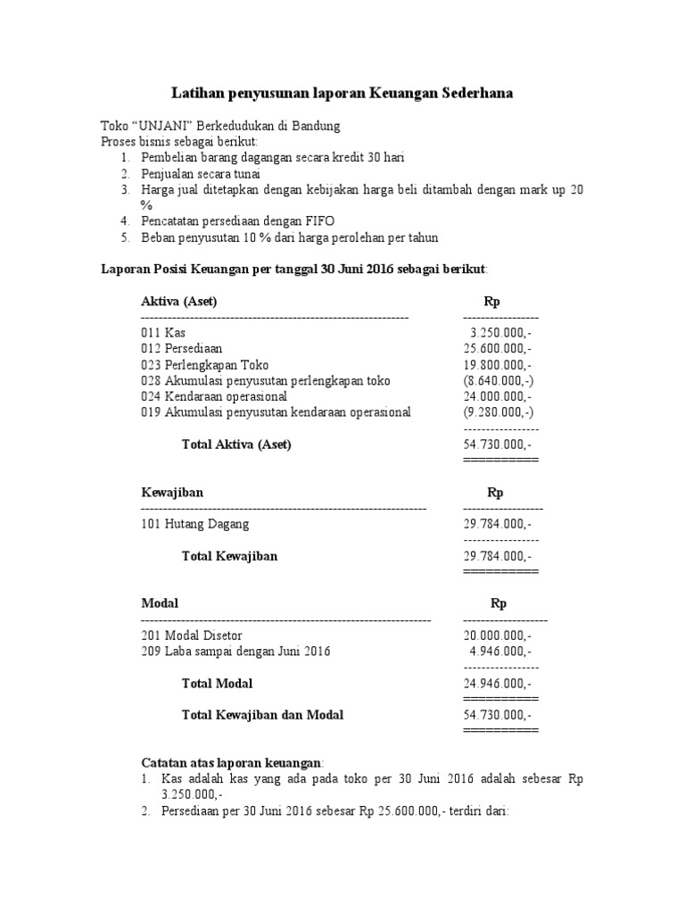 L 01 Latihan Penyusunan Laporan Keuangan Sederhana | PDF