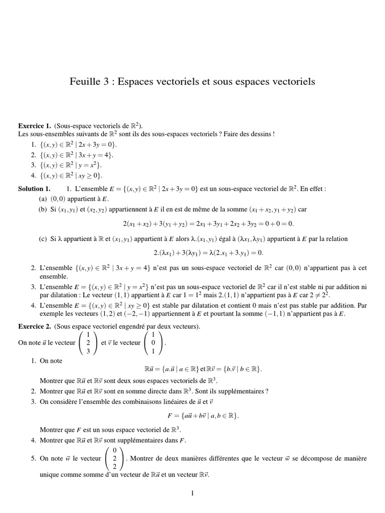 Exercices Ev Sev | PDF | Espace vectoriel | Sous-espace vectoriel
