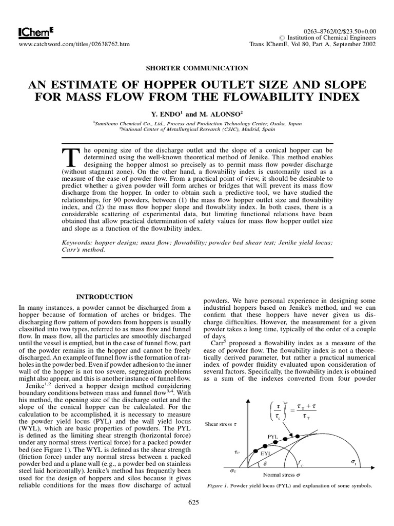 An Estimate of Hopper Outlet Size and Slope For Mass Flow From The ...