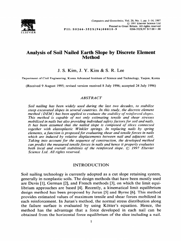 Analysis of Soil Nailed Earth Slope by Discrete Element Method | PDF | Stress (Mechanics) | Bending