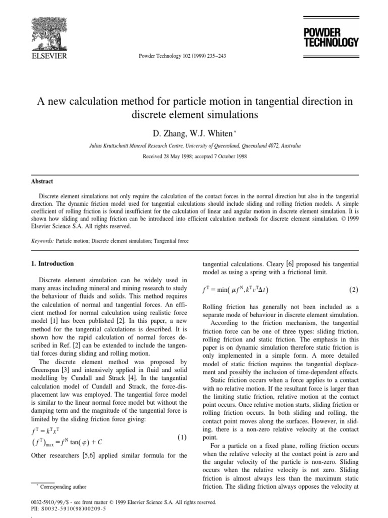 A New Calculation Method For Particle Motion in Tangential Direction in Discrete Element ...