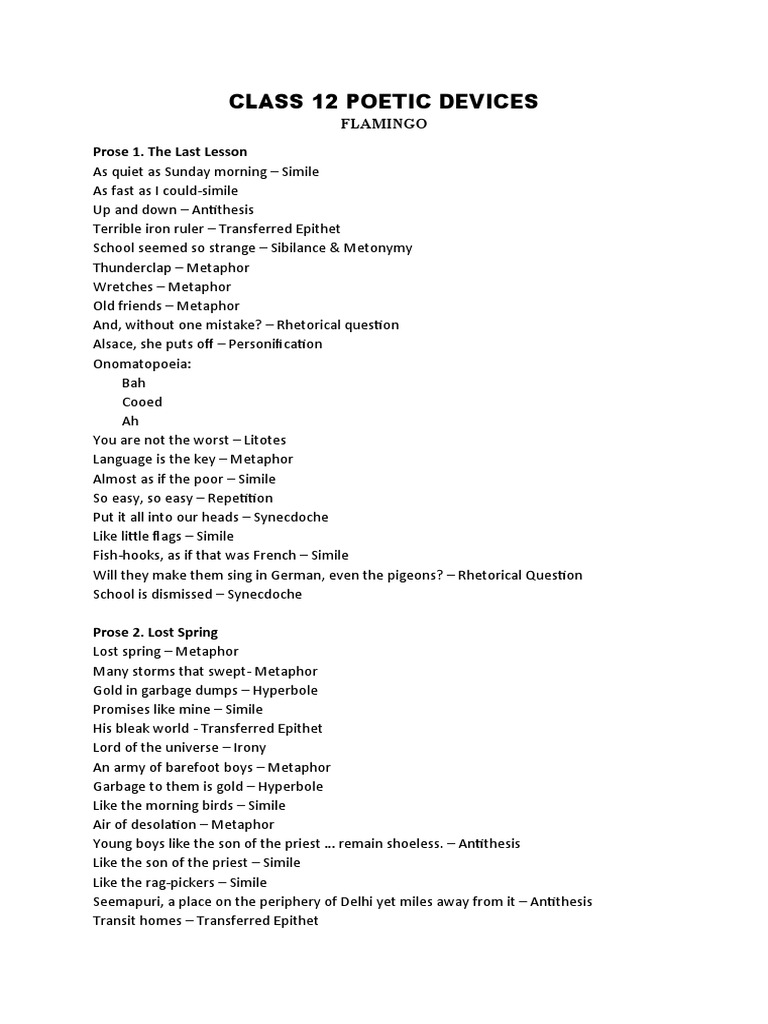 Class 12 Poetic Device 2022-23 | PDF | Metaphor | Poetic Devices
