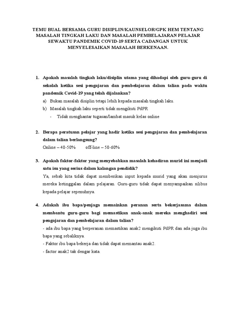 Soalan Temu Bual Bersama Guru | PDF