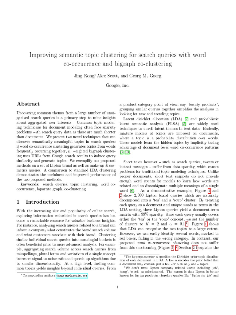 Improving Semantic Topic Clustering For Search Queries With Word Co-Occurrence and Bigraph Co ...