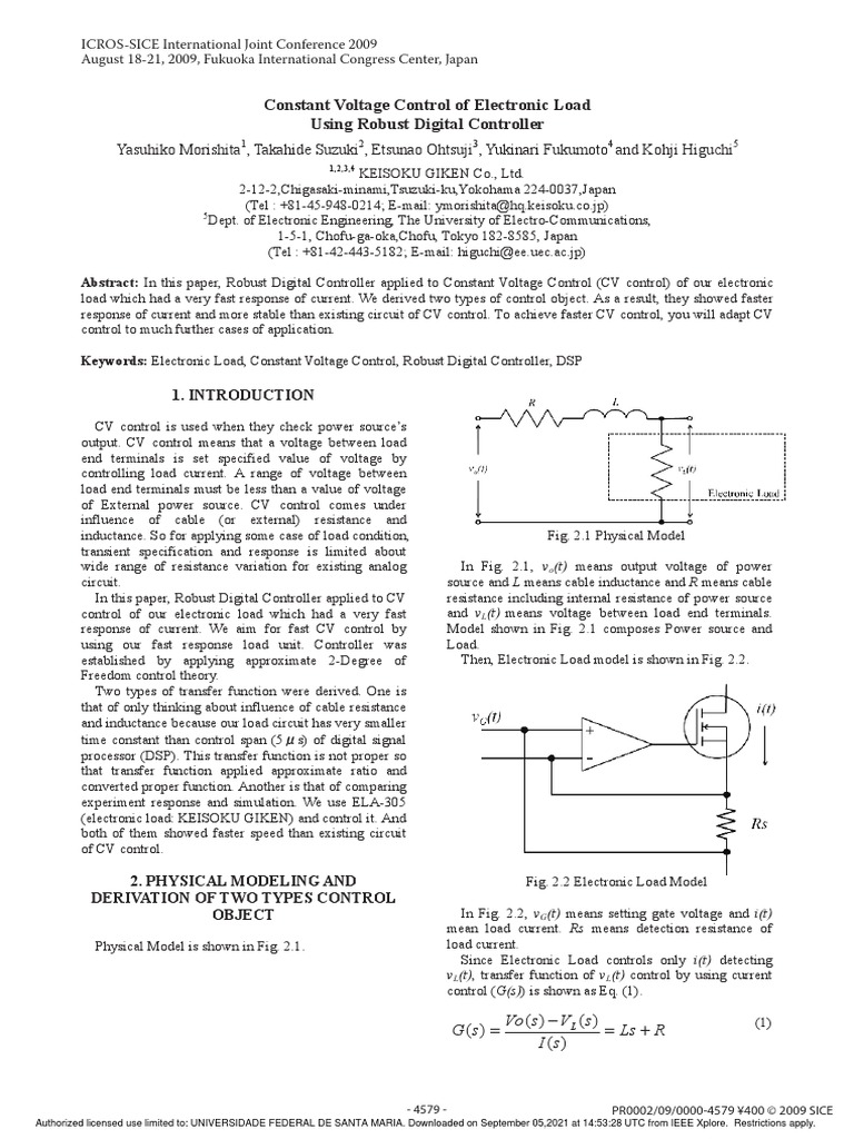 Constant Voltage Control of Electronic Load Using Robust Digital Controller | PDF | Control ...