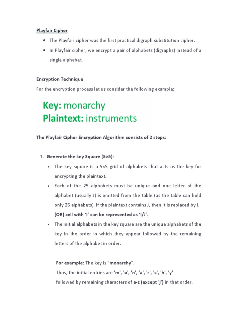 Playfair Cipher | PDF | Encryption | Cipher Playfair Cipher | PDF | Encryption | Cipher