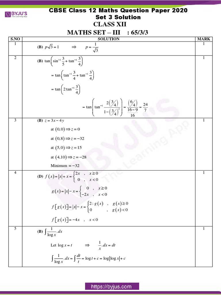 CBSE Class 12 Maths Question Paper Set 3 Solution 2020 (1 ...
