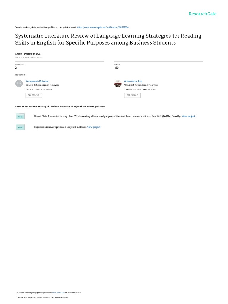 Systematic Literature Review of Language Learning | PDF | Reading Comprehension | Learning