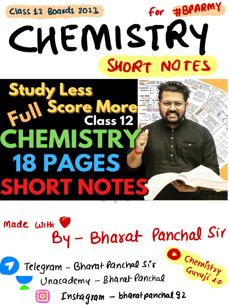 Class 12 Chemistry Short Notes | PDF | Alkene | Alkane