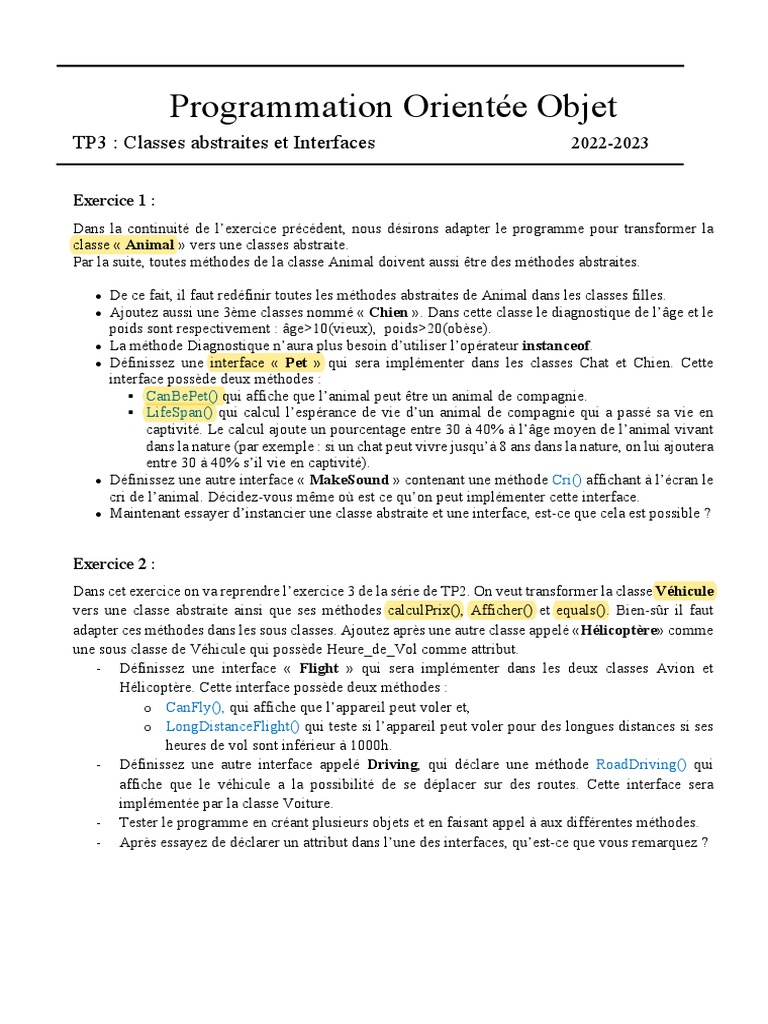 Classes Abstraites et Interfaces en POO | PDF | Classe (informatique ...