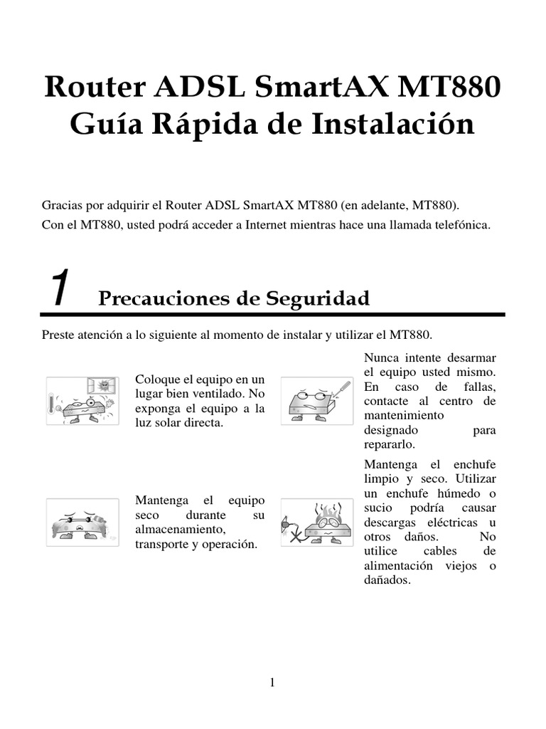 SmartAX MT880 ADSL Router Quick Start-Spanish | PDF | Dirección IP | Internet