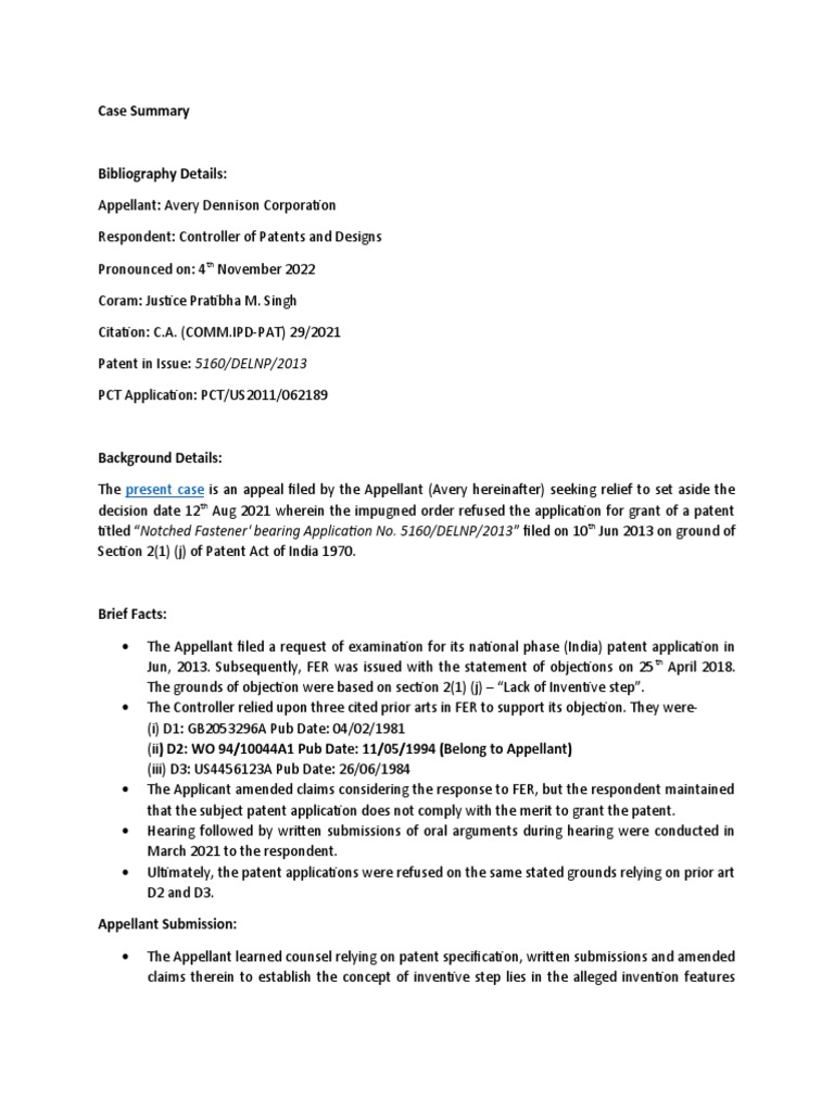 Avery Vs Controller Patents Case Summary | PDF | Prior Art | Patent