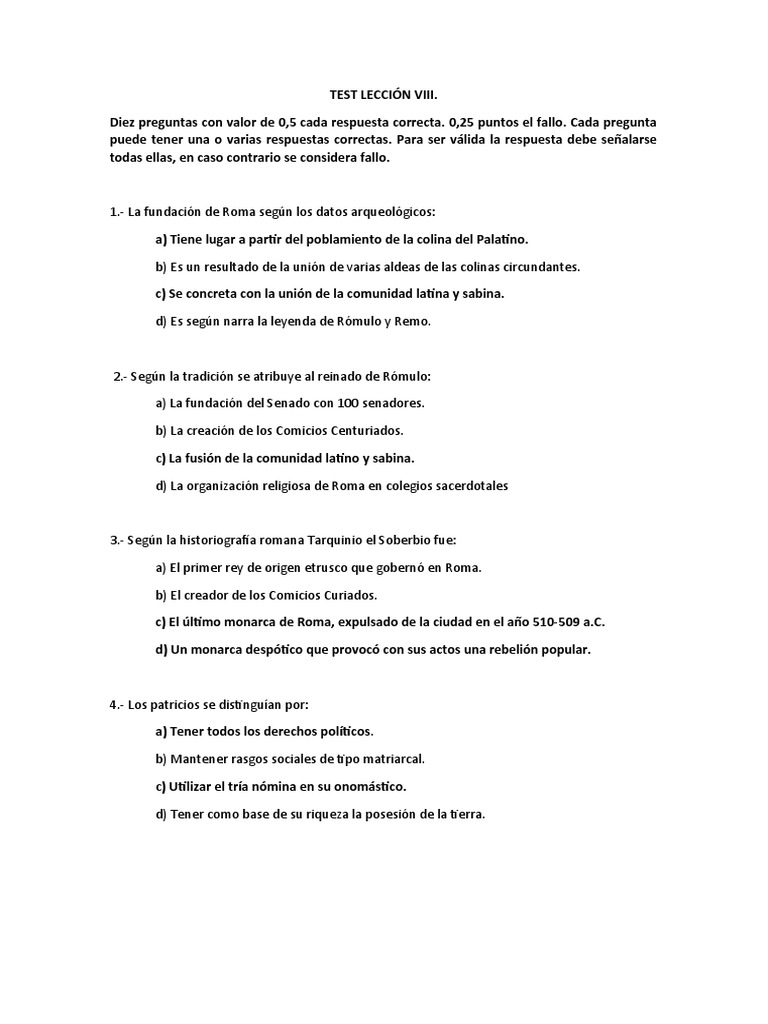 Test Lección Viii | PDF | Roma antigua | Europa antigua