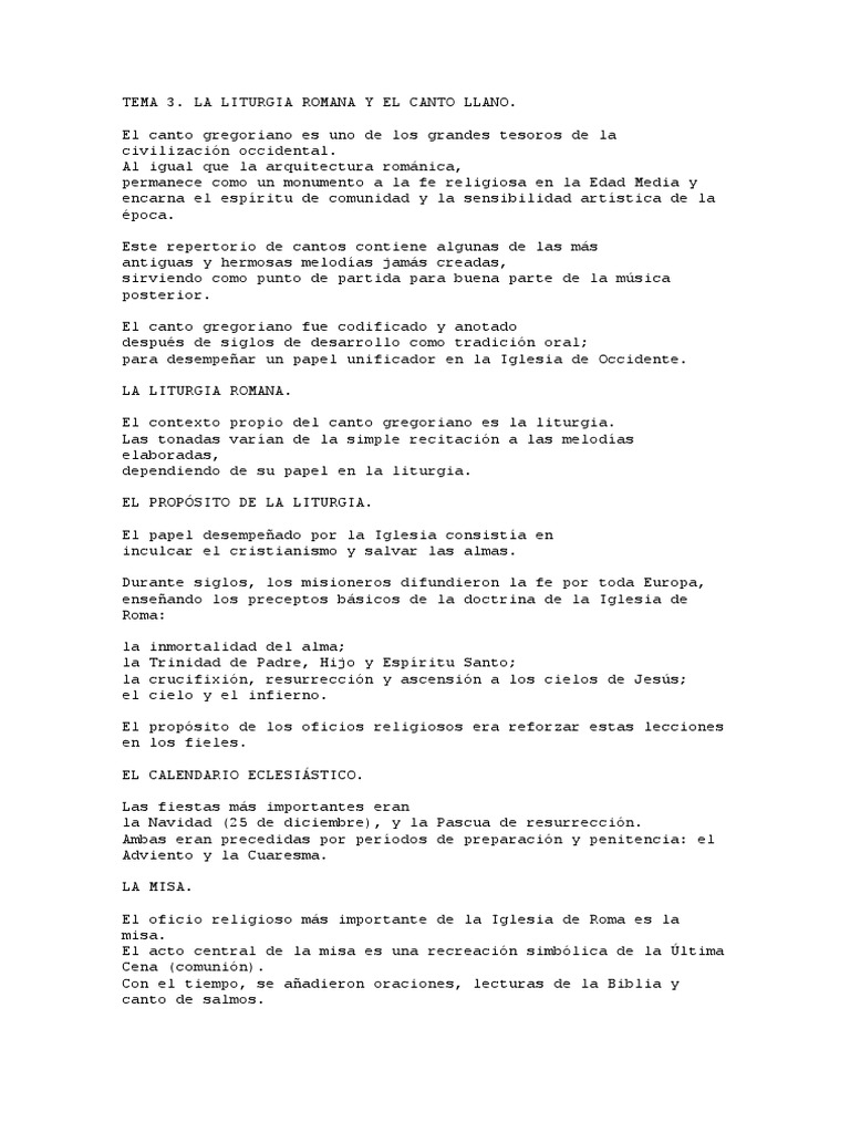 Tema 3 Historia de La Música | PDF | Misa (liturgia) | Canto gregoriano
