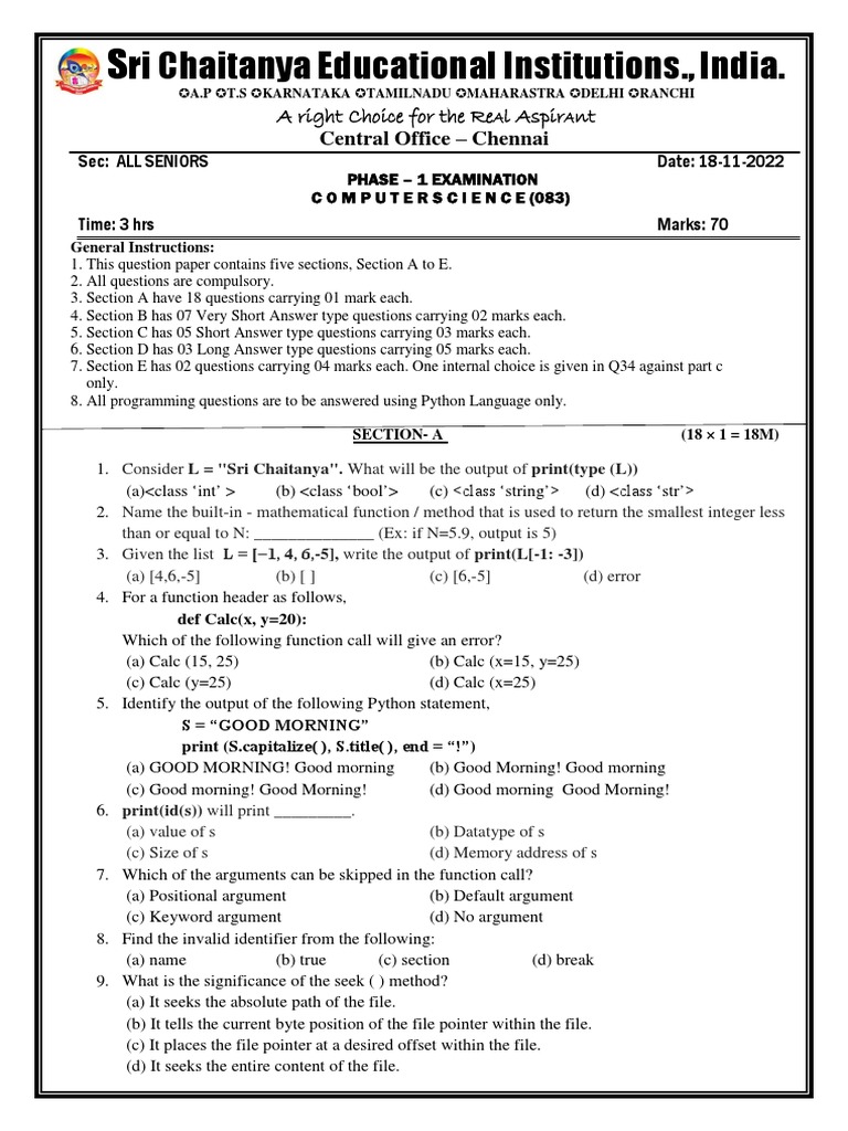 Python Computer Science Exam Paper | PDF | Scope (Computer Science) | Subroutine
