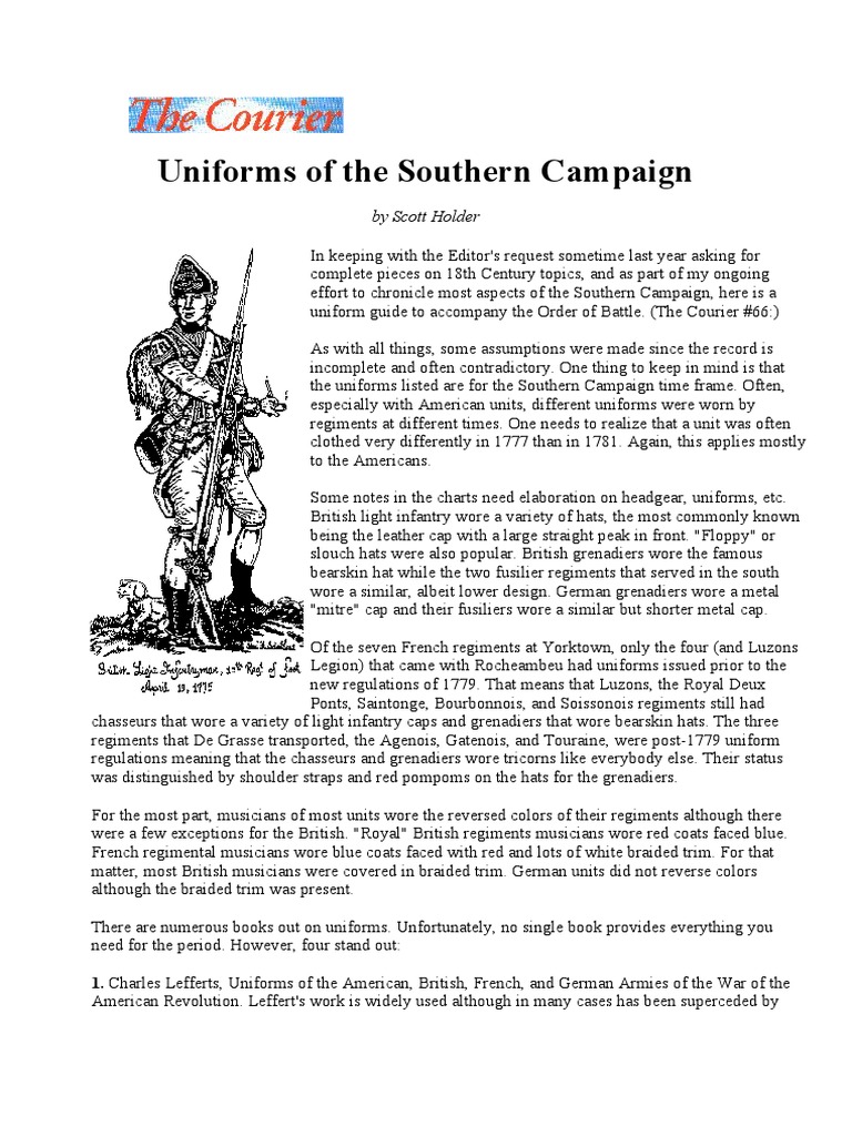 Uniforms of The Southern Campaign AWI | PDF