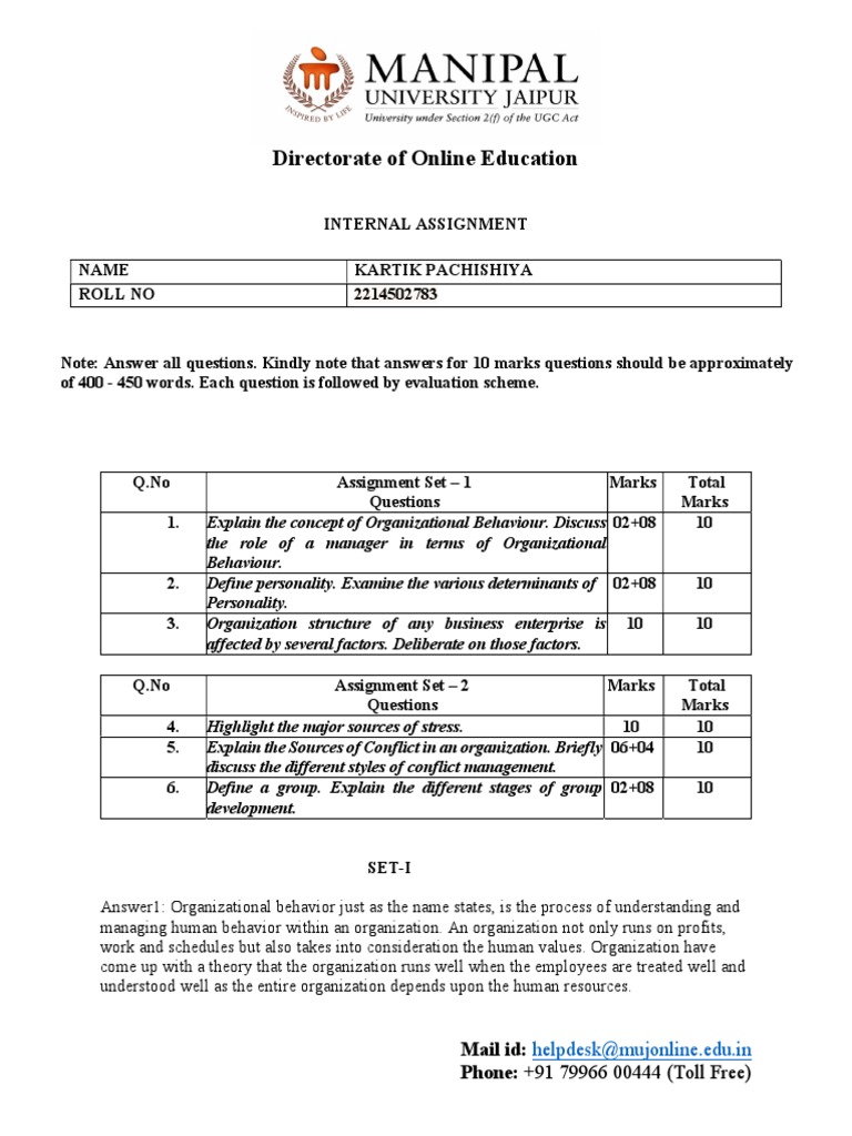 ASSIGNMENT - DBB1102 - BBA - SEM I - Set 1 and 2 - November2022 | PDF | Job Satisfaction ...