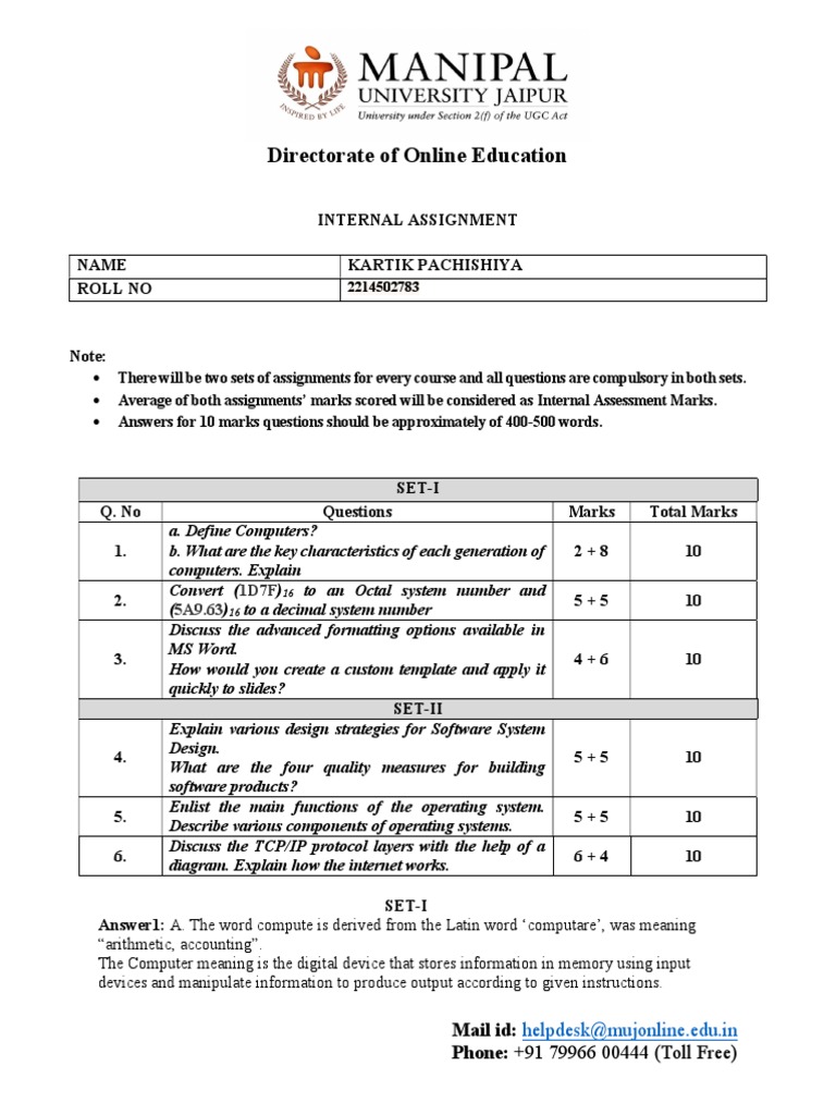 Assignment - DBB1105 - BBA 1 - Set-1 and 2 - Nov - 2022 | PDF | Computer Data Storage | Computer ...
