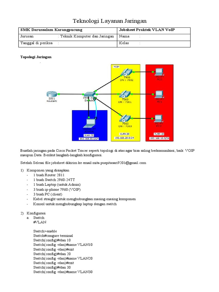 Jobsheet VLAN VOIP | PDF | Metode & Bahan Ajar